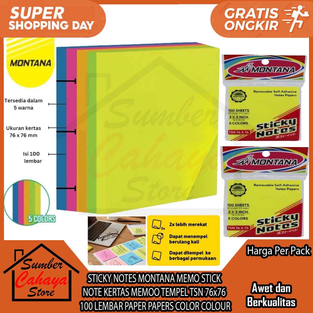 Jual Montana Memo Stick Note Sticky Notes Kertas Tempel Tsn 76x76 100 ...