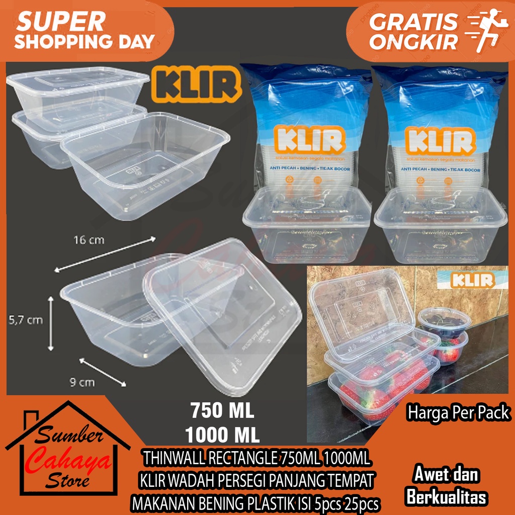 Jual Thinwall Rectangle 750ml 1000ml Klir Wadah Persegi Panjang Tempat
