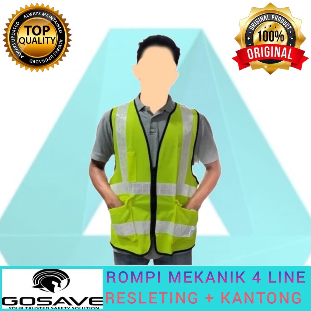Jual rompi safety kantong hijau / rompi proyek kntong / rompi mekanik ...