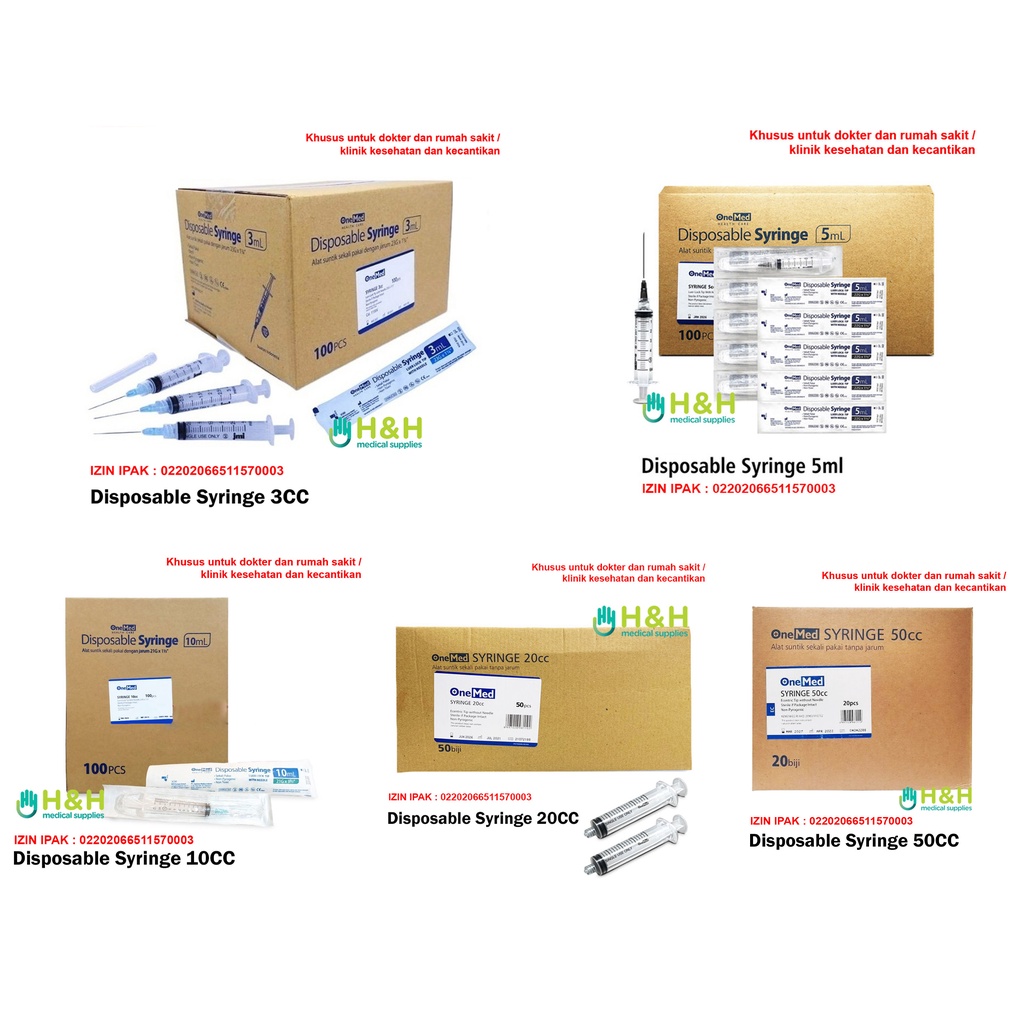 Jual Disposable Syringe Onemed / Disposable Syringe 1cc 3cc 5cc 10cc 20cc 50cc / Spuit 1cc 3cc ...