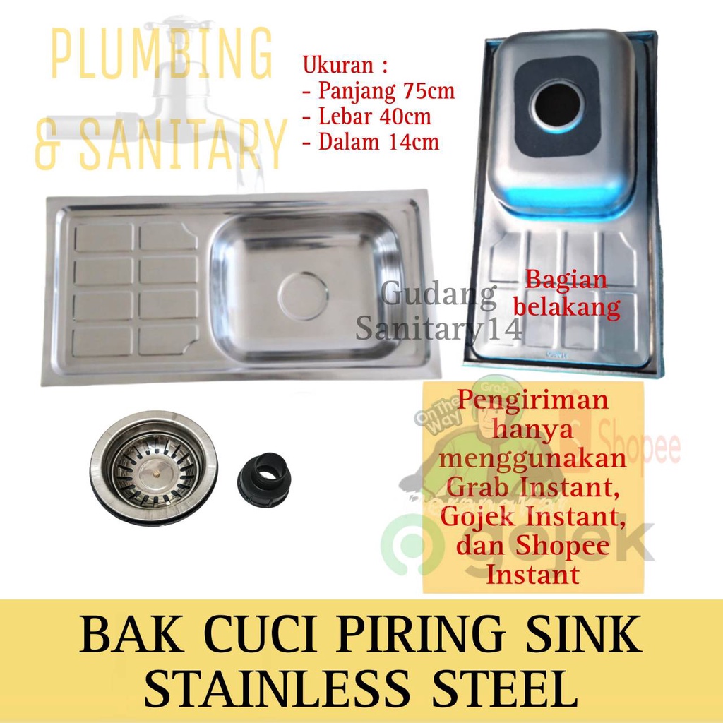Jual Bak cuci piring stainless steel kitchen sink 75cm x 40cm BCP sink ...