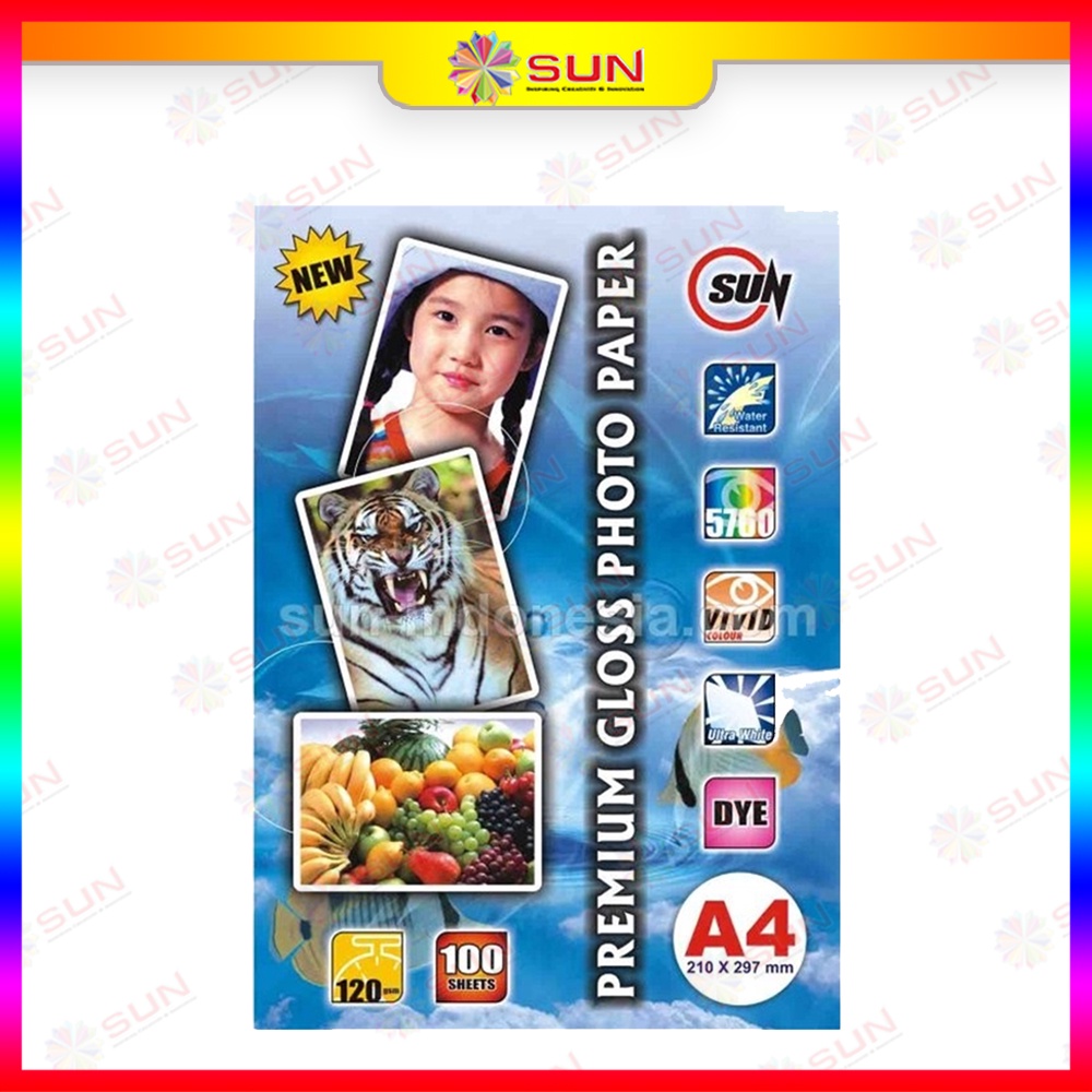 Jual Kertas Foto SUN Premium Gloss Photo Glossy Paper 120 Gram A4 / F4 ...