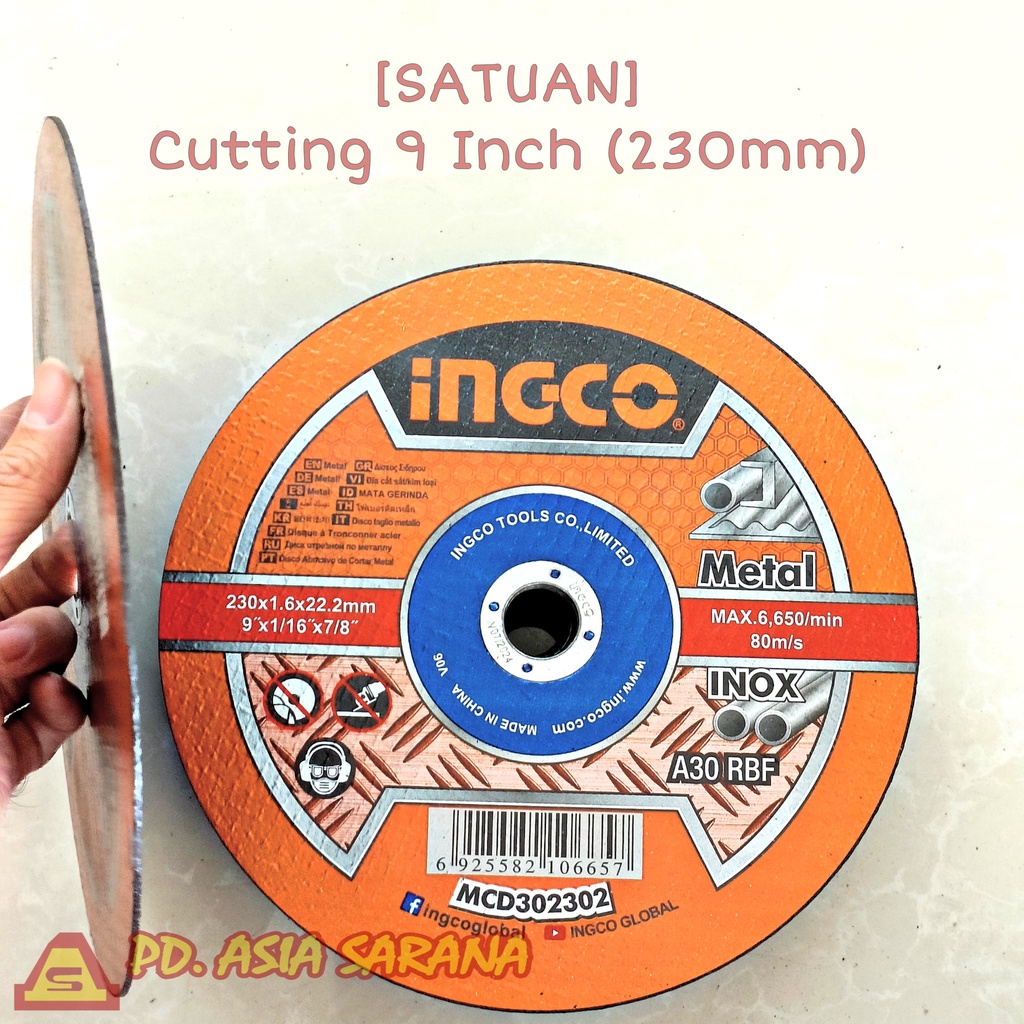 Jual Mata Cutting Gerinda 9" Inch INGCO MCD302302 Disc Batu Potong Besi ...