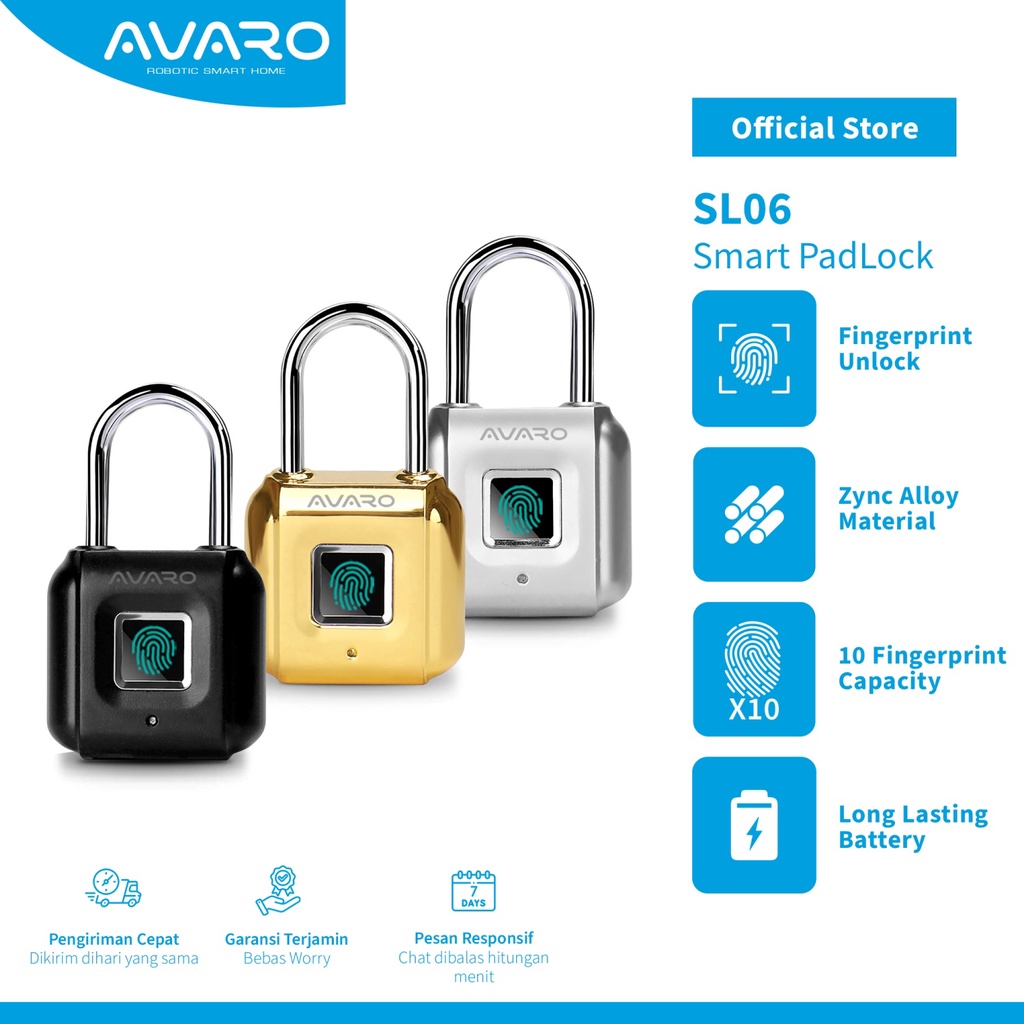 Jual AVARO Smart Padlock Gembok Fingerprint SL06 | Shopee Indonesia