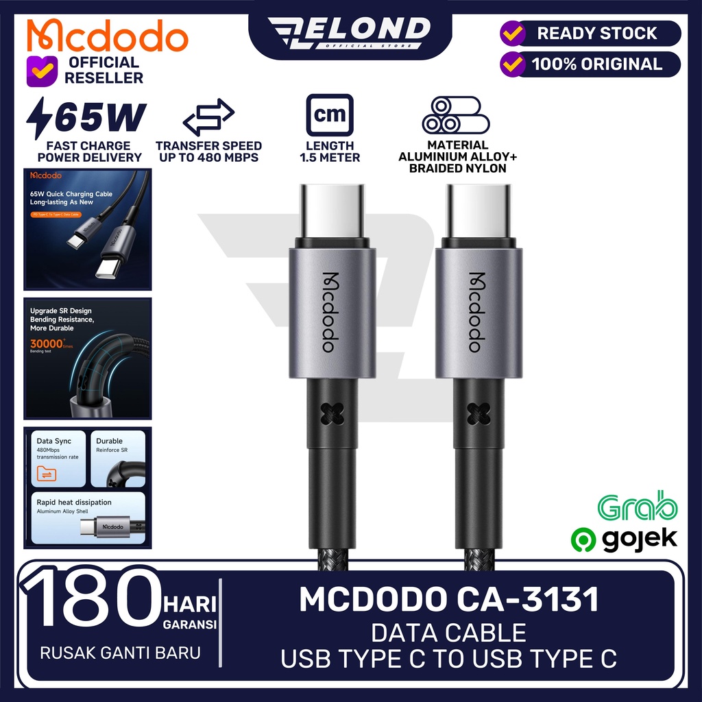 Jual Kabel Data USB C to USB C 65W MCDODO CA-3131 Super Fast Charge PD | Shopee Indonesia