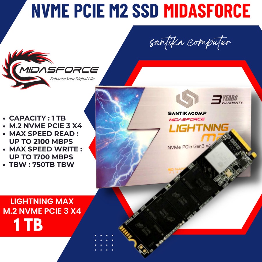 Jual NVME 1TB MIDASFORCE M2 NVME 1 TB MIDAS PCIe Gen3 x4 SSD | Shopee ...