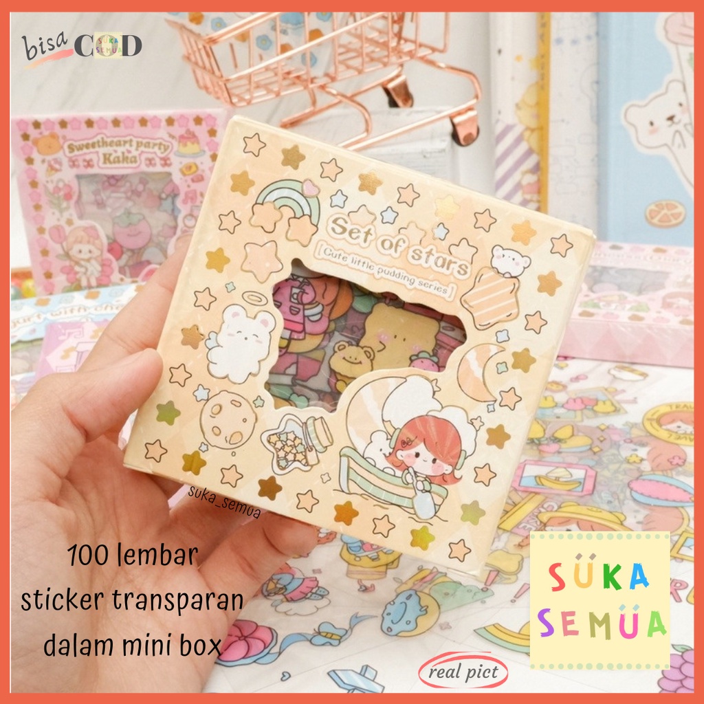 Jual 100 pcs Sticker Waterproof Transparan - Mini Box Senmu // Kawaii ...