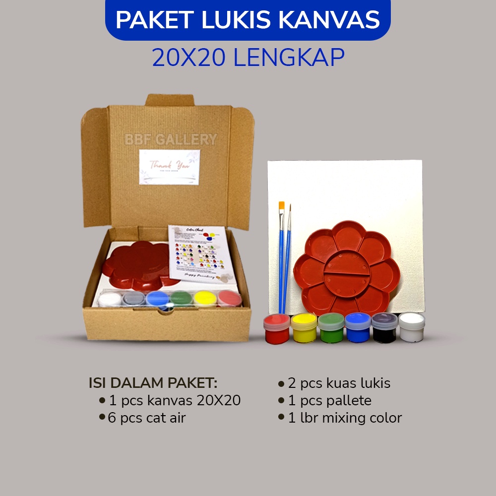 Jual Paket lengkap melukis kanvas 20x20 cm 20x30 cm pallete kuas cat ...