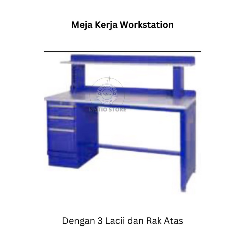 Jual Meja Kerja Workstation 3 Laci dan Rak Atas | Shopee Indonesia