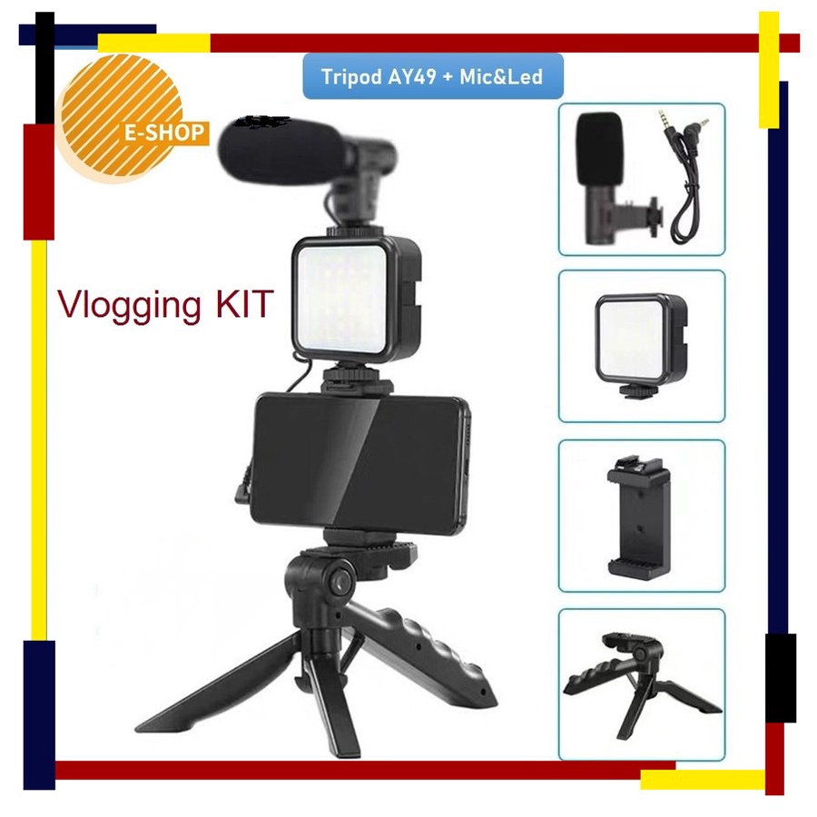 Jual Elyta Vlogging KIT Paket Vlog Live Streaming 5in1 LED Light Tripod Phone Holder Microphone ...