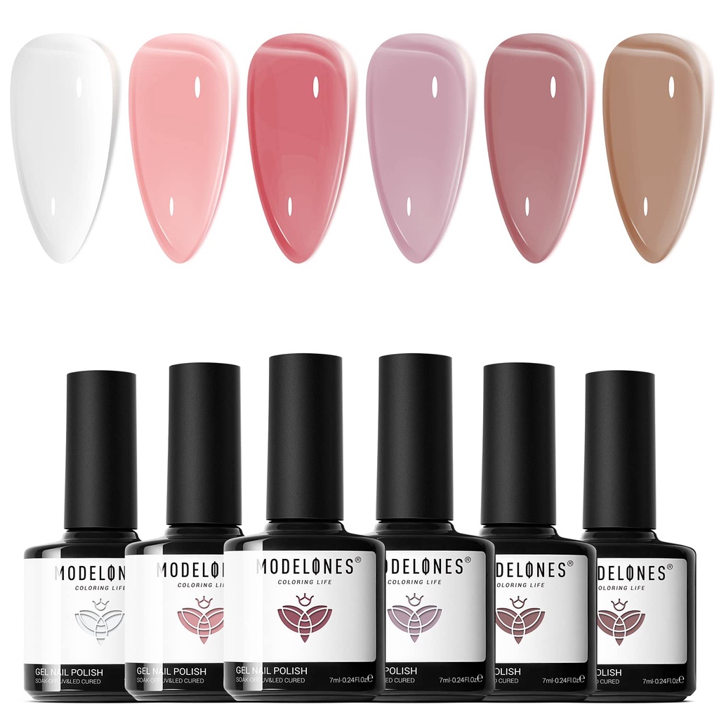 Jual Modelones Gel Nail Polish Set 6 Warna Nude Neutral Gel Polish Nude Pink Skin Tone Glitter ...