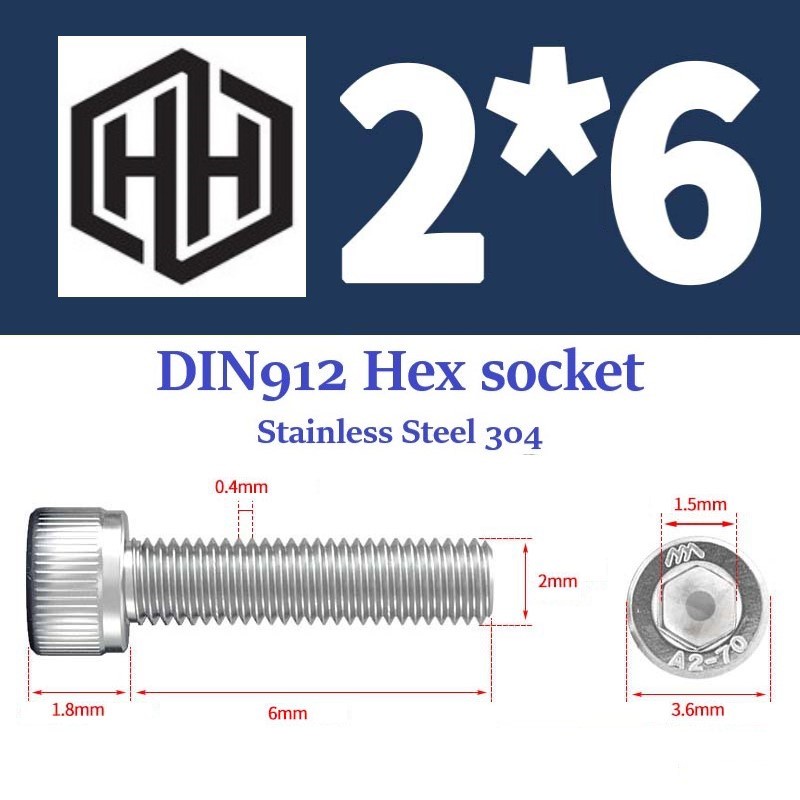 Jual Baut L M2 x 6 DIN912 Hex Socket Stainless Steel BL26 | Shopee ...