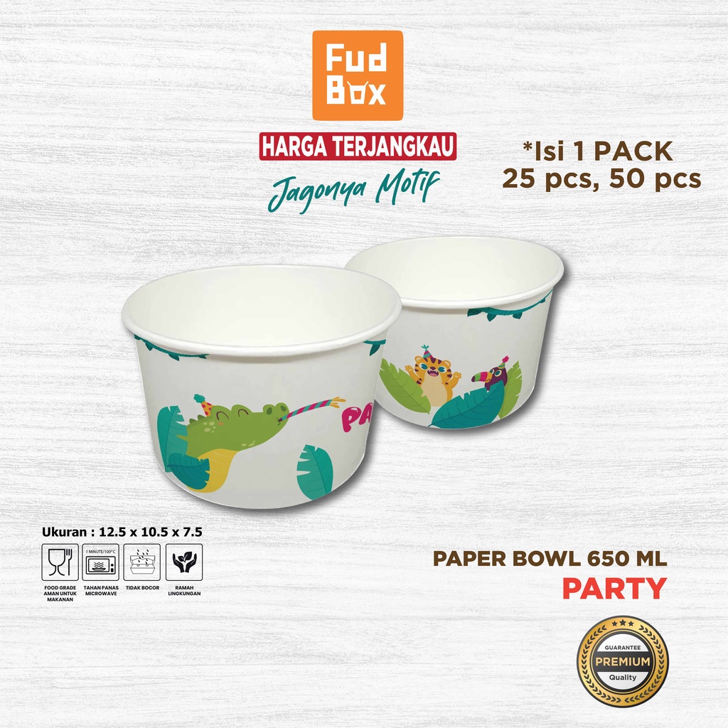 Jual Paper Bowl 650 ml | Isi 50 Pcs | Motif Party | Rice Bowl | Mangkok ...