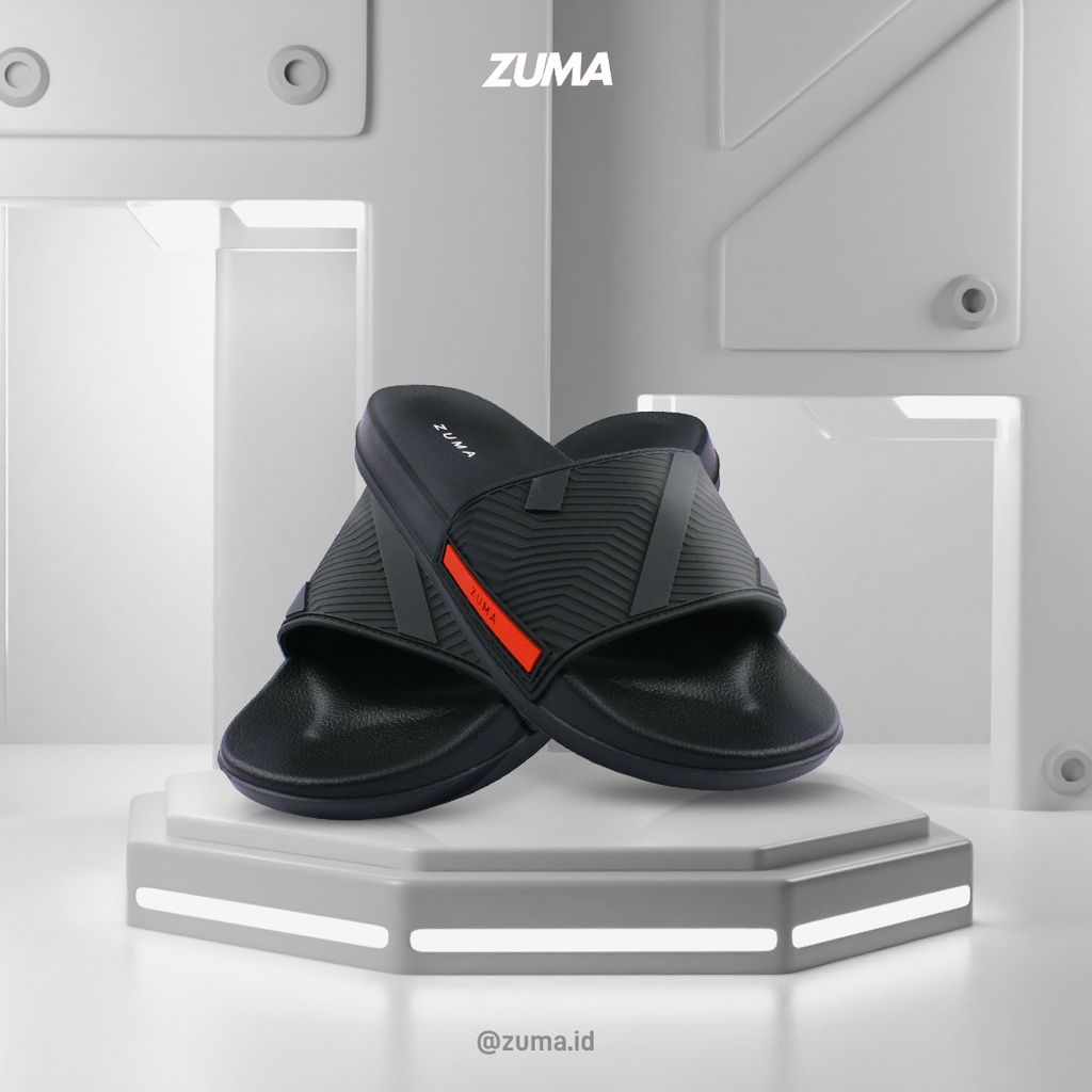 Jual Zuma Men Slide Max 14 Black, Sandal Slop Pria Karet Slip On Polos ...