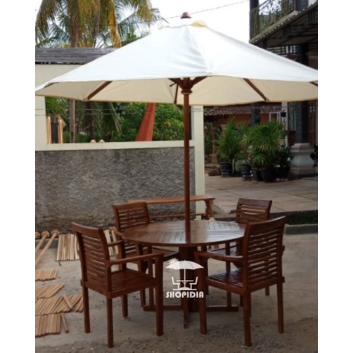 Jual SH1 Meja Payung Cafe Taman Kursi Kayu Jati Solid | Shopee Indonesia