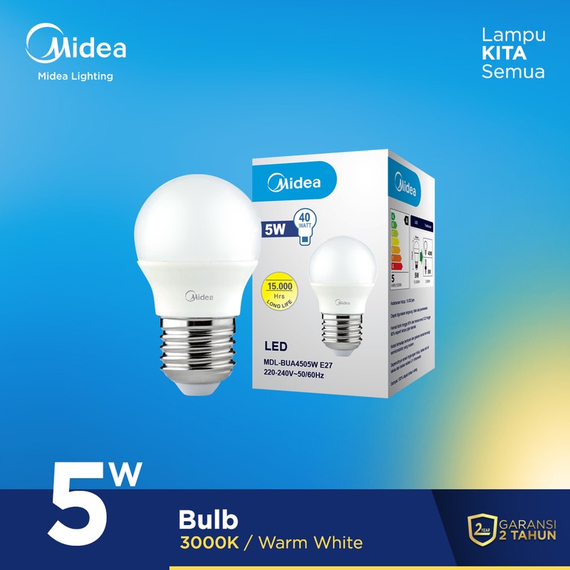 Jual Midea Lampu Led Bulb 05 Watt Kuning 3000K Warmwhite Fitting E27 ...