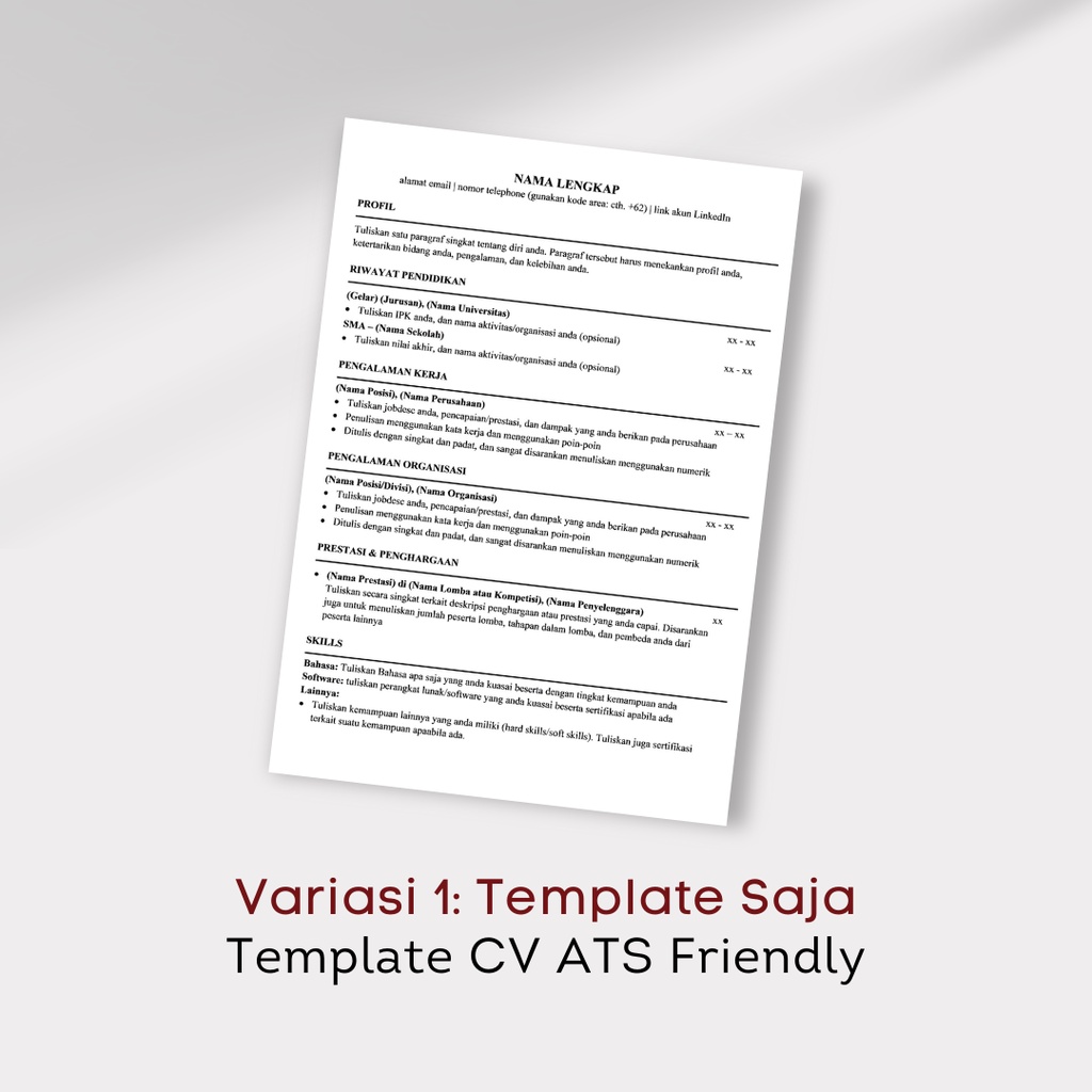 Jual CV ATS Bahasa Indonesia | Jasa Pembuatan CV ATS Friendly | Template CV ATS | Shopee Indonesia