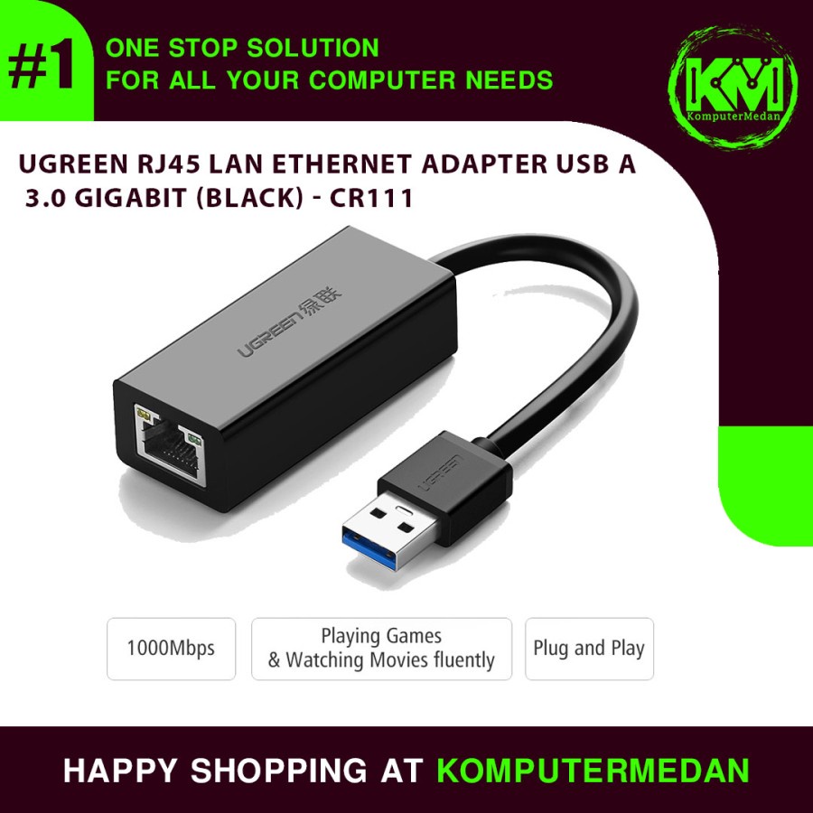 Jual UGREEN Ethernet Adapter USB A 3.0 Gigabit ABS (Black) - CR111 PN ...