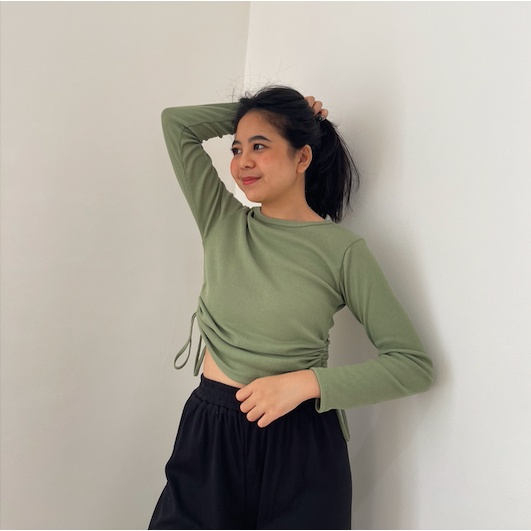 Jual CAMILLE l Top Wanita Lengan Panjang Tali Serut l Crop Top ...