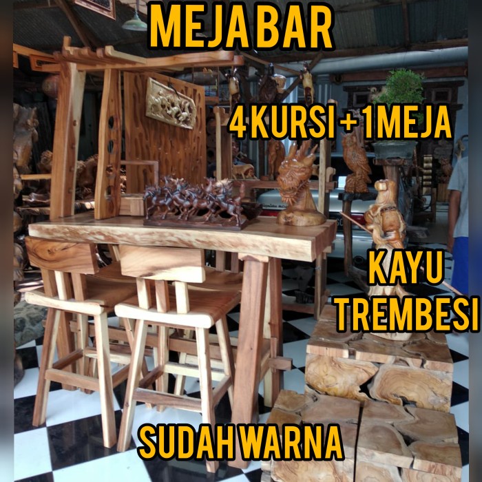 Jual PJ1 Set Meja Bar Cafe Trembesi Kursi Bar Kayu Meh Minimalis Harga ...