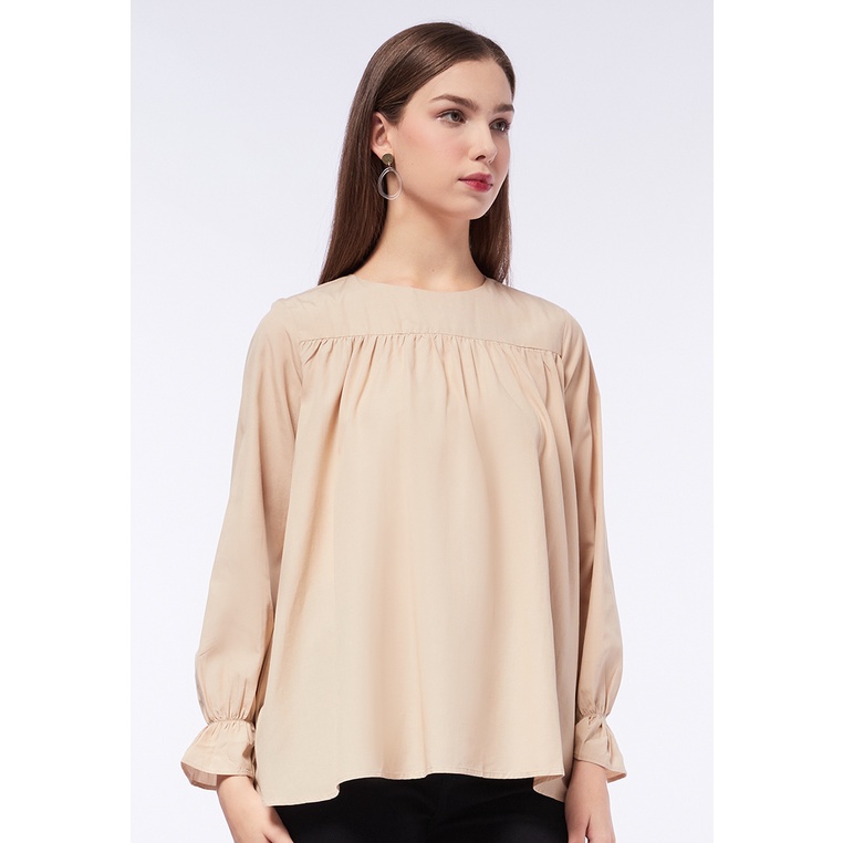 Jual ET CETERA Long Sleeve Blouse with Ruffle Details OATMEAL | Shopee ...