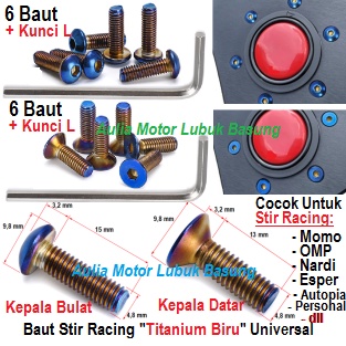 Jual 6 baut stir racing titanium biru + kunci L untuk stir momo personal nardi torino autopia ...