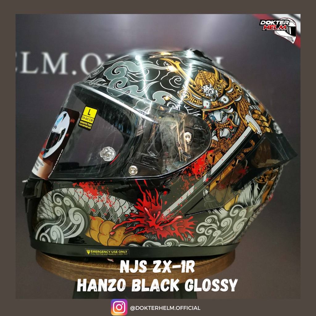 Jual NJS ZX1R ZX-1R MOTIF HANZO SAMURAI BLACK GLOSSY FLAT VISOR ...