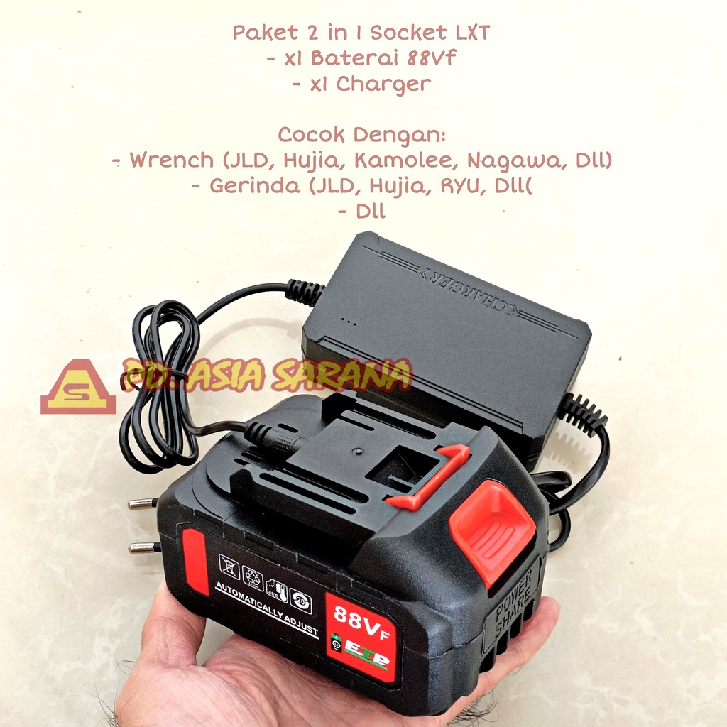 Jual PAKET Baterai 88Vf Cordless Impact Wrench JLD + Charger Bor ...