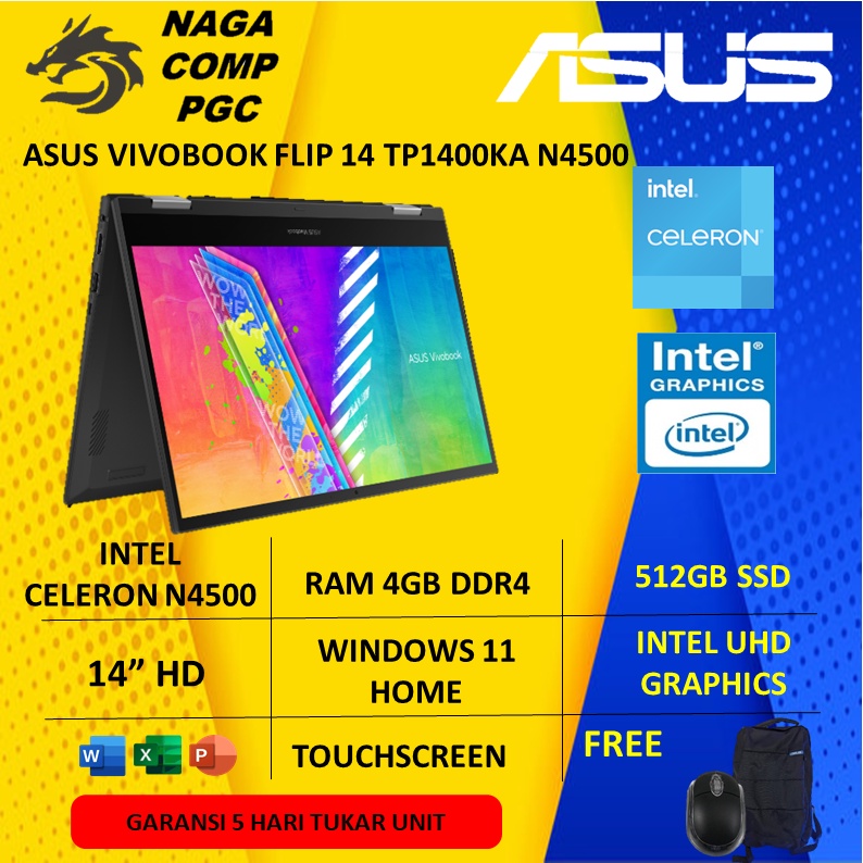 Jual LAPTOP ASUS VIVOBOOK FLIP 14 TP1400KA TOUCH N4500 RAM 4GB 512GB ...
