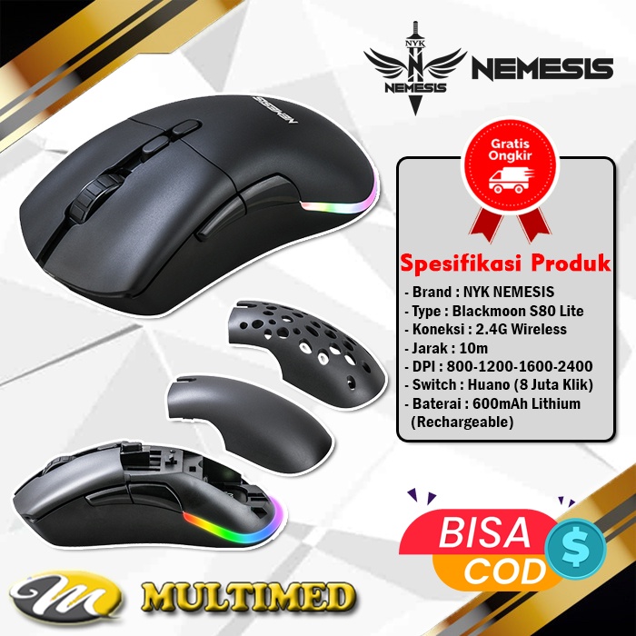 Jual Mouse Gaming Wireless NYK Nemesis S80 Lite Blackmoon | Shopee ...