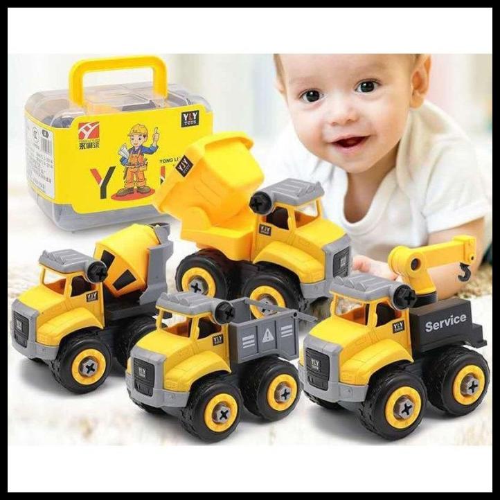 Jual Mainan Diy Assemble Truck Construction Alat Berat Kemasan Koper ...