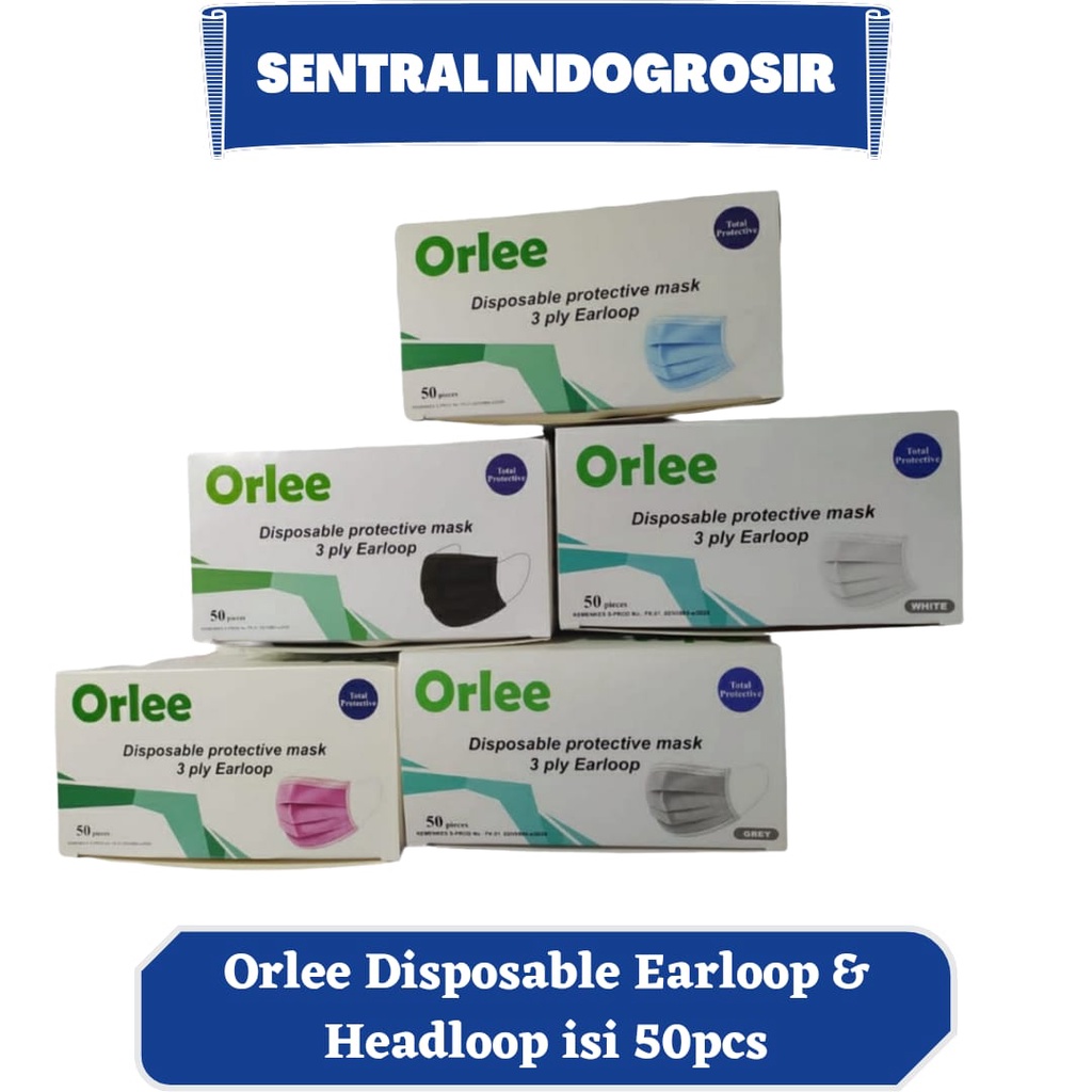 Jual ORLEE Masker Disposable 3ply ( 1Box 50 Pcs) | Shopee Indonesia