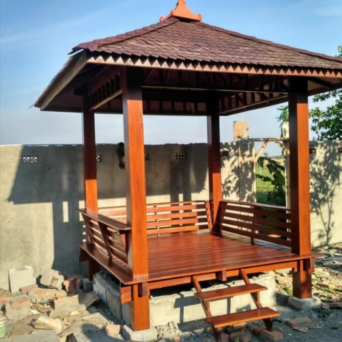 Jual LJ1 Saung Gazebo Taman Minimalis Kayu Jati 4x4,5 m | Shopee Indonesia