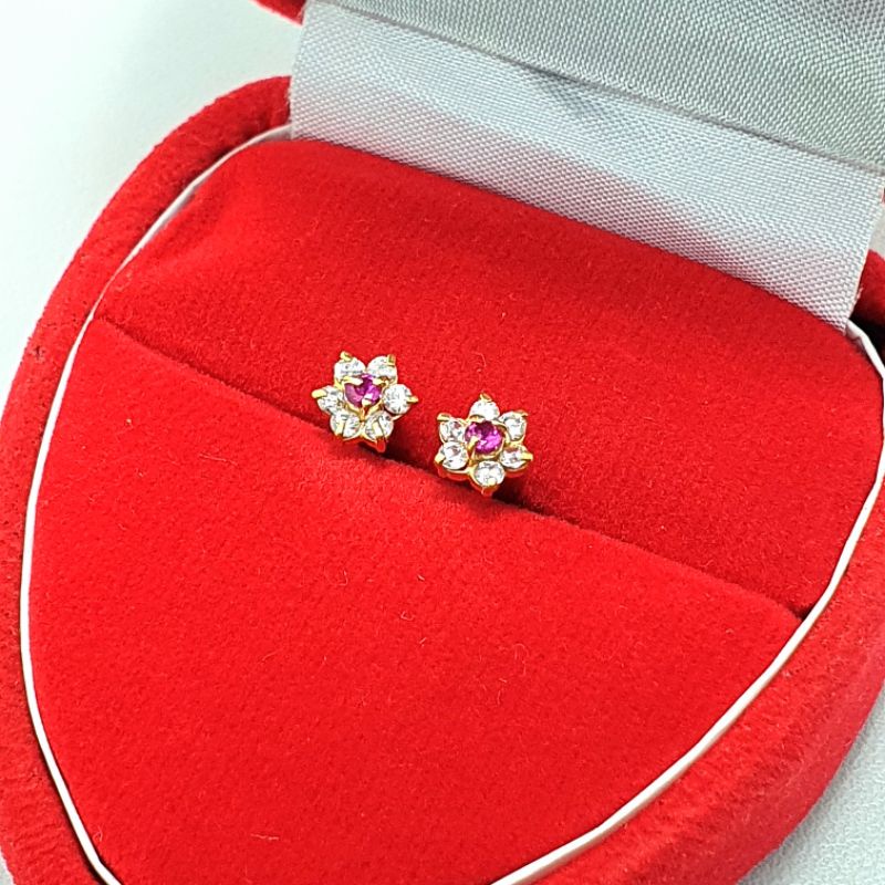 Jual Giwang Anting Tusuk Emas Muda Bunga Mata Merah 1/2 Gram | Shopee ...