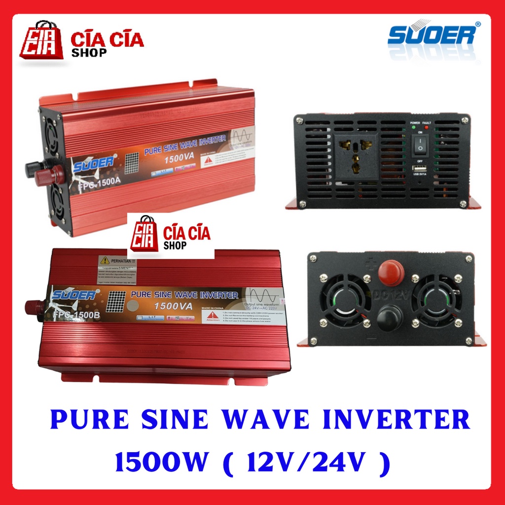 Jual Suoer Pure Sine Wave Inverter 1500 Watt 12V 24V PSW Inverter 1500w Suoer FPC-1500 Inverter ...