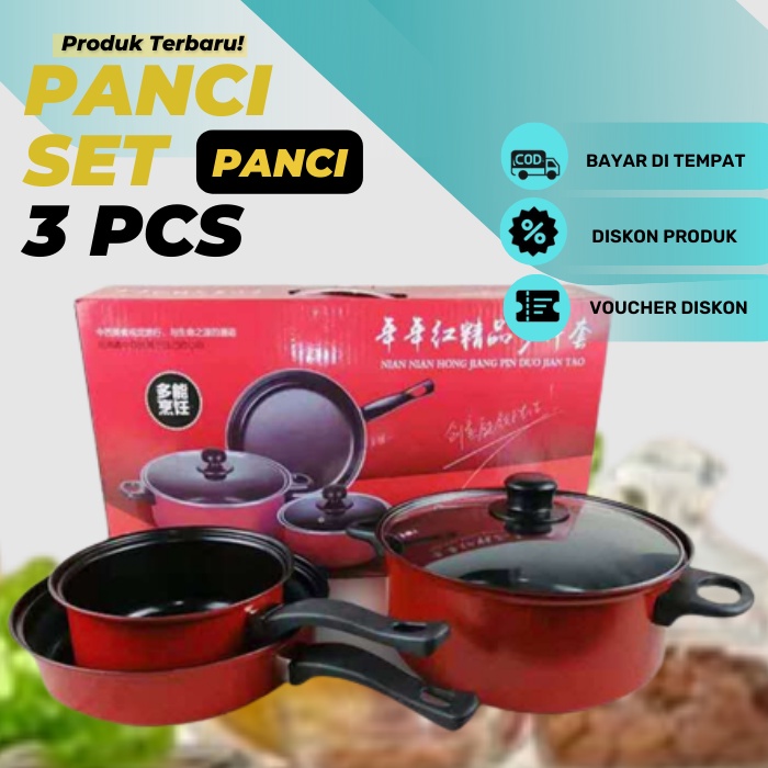 Jual Panci Set 3 IN 1 Anti Lengket Panci Isi 3 Tutup Kaca Panci Set Pot ...