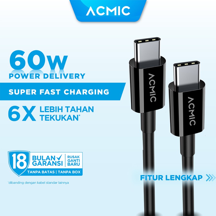 Jual ACMIC PDC100e Type C to Type C 60W PD Fast Charging 100cm Cable ...