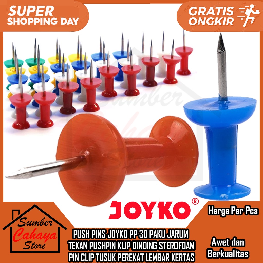 Jual PUSH PINS JARUM TEKAN PAKU PIN JOYKO PP 30 PUSHPIN PUSPIN PUSHPINS ...