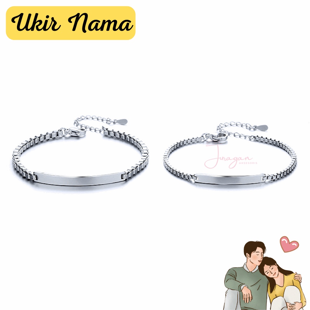 Jual [UKIR NAMA] Gelang Couple Rantai Titanium Silver Custom Aesthetic ...