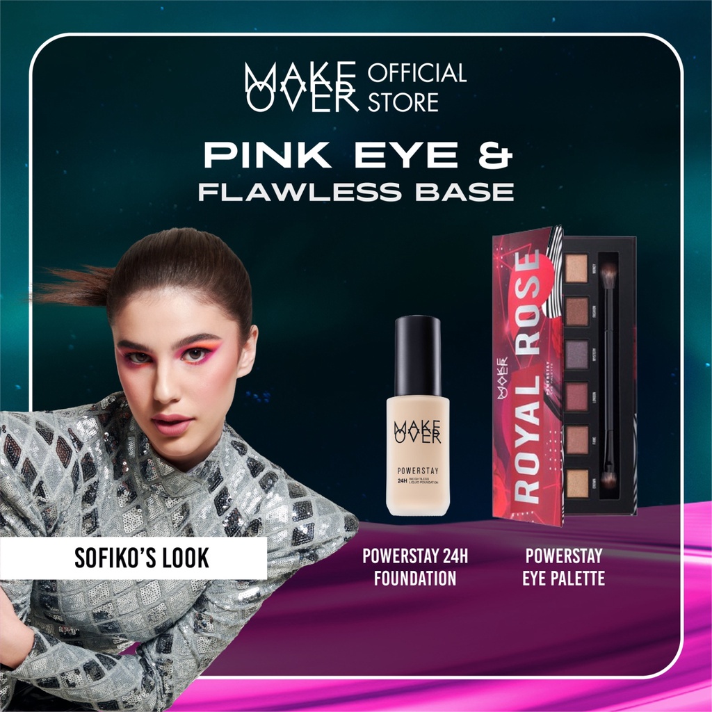 Jual Make Over Pink Eye and Flawless Base : Powerstay Weightless Liquid ...