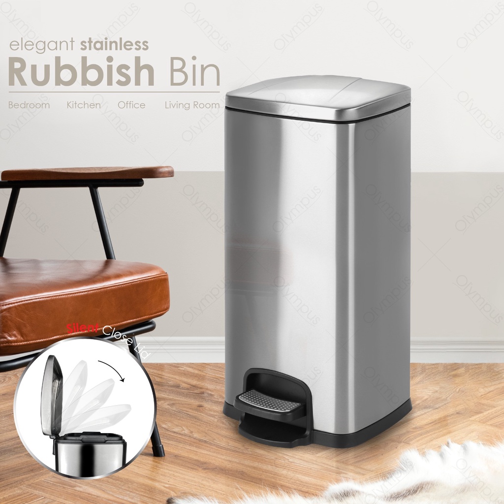 Jual Tempat Sampah Kotak 30Liter Hydrolic Stainless Steel kantor Rumah Injak Modern Stylish ...