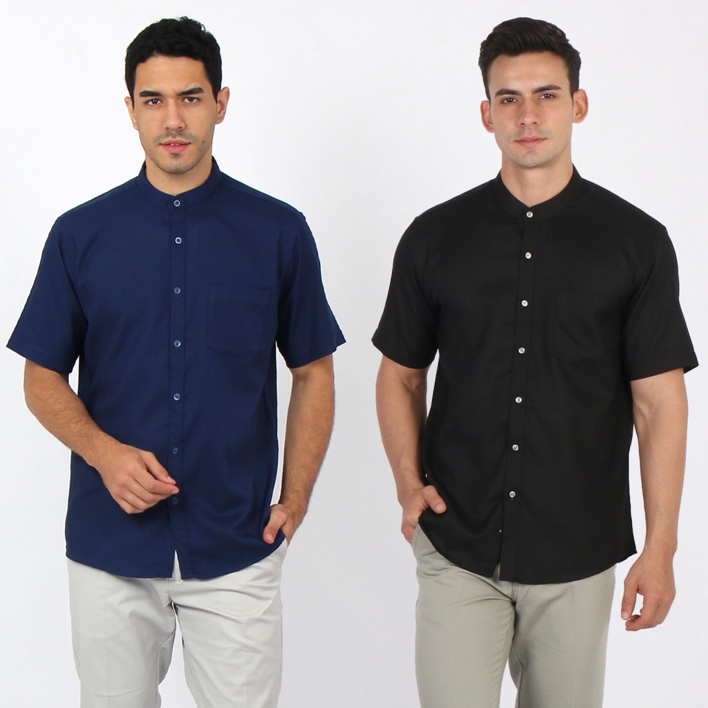 Jual Simple Perfect Kemeja Pria Lengan Pendek Kerah Shanghai Polos ...