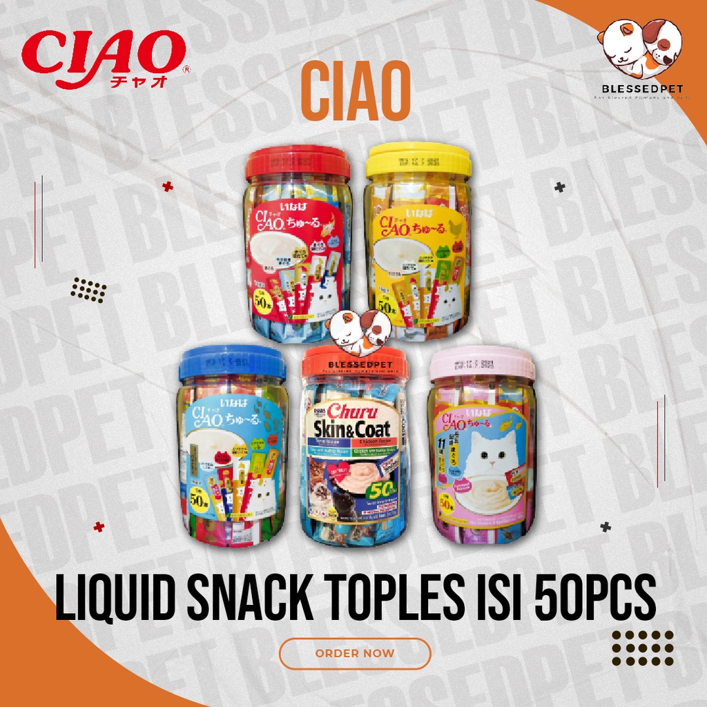 Jual CIAO Toples Snack Kucing Liquid isi 50pcs | Shopee Indonesia