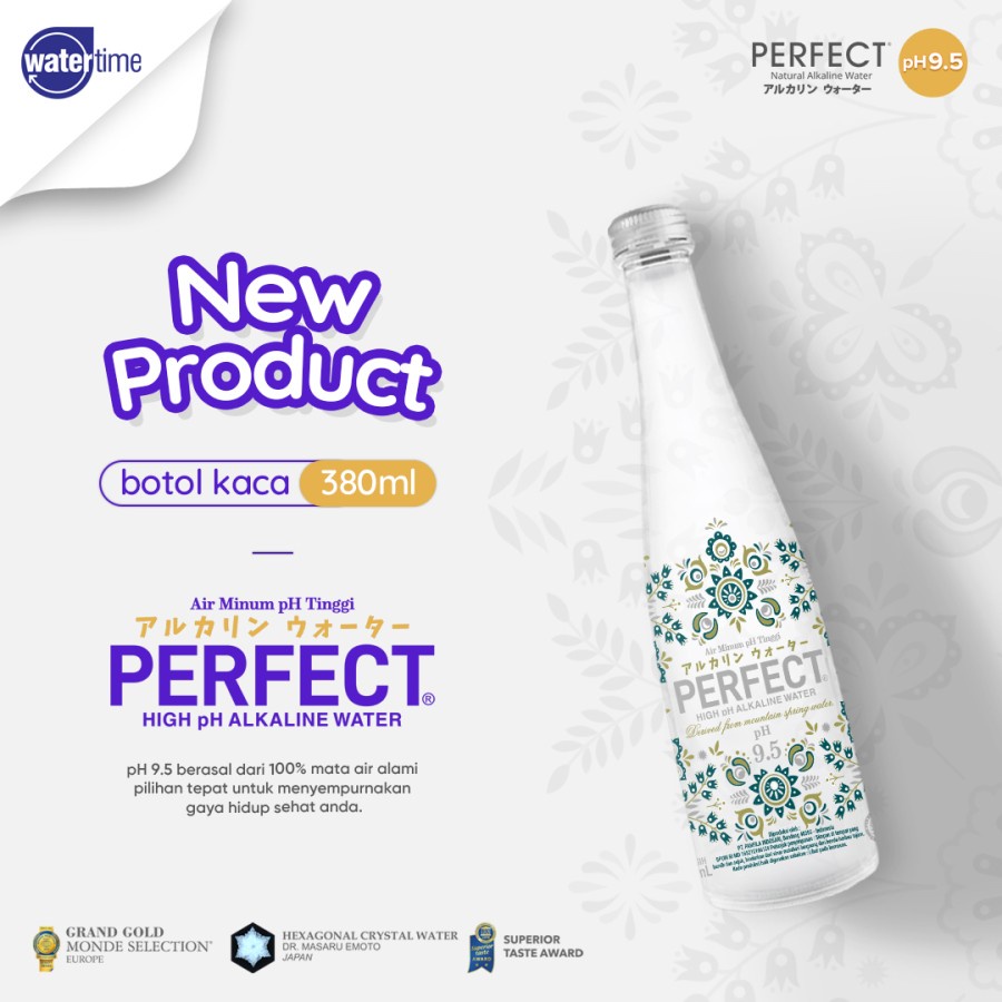 Jual Perfect Alkaline Air Mineral pH 9.5 Botol Kaca 380 ml Dus (isi 12) | Shopee Indonesia