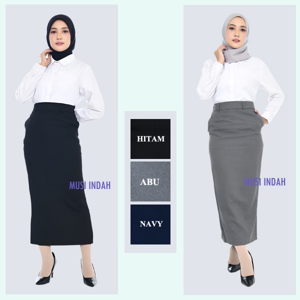 Jual Rok Panjang Hitam Polos Model A line dan Span Pinggang Karet dan ...