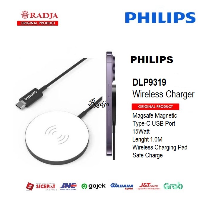 Jual Philips MagSafe Wireless Charger Pad 15W Kabel Type-C DLP9319MW ...