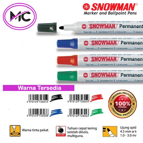 Jual Spidol Snowman Permanen Besar Warna Hitam Merah Biru Sepidol ...