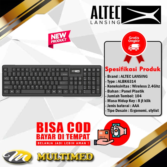 Jual Keyboard Wireless Altec Lansing ALBK6314 USB 2.4GHz | Shopee Indonesia