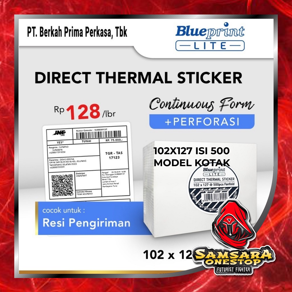 Jual Direct Thermal Sticker Label Resi BLUEPRINT Lite 102x127 mm 500Pcs CF Continous Form ...