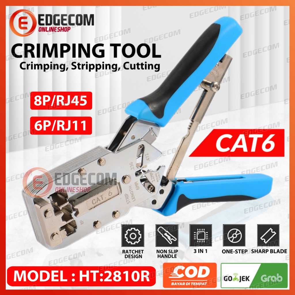Jual Crimping Tool / Tang Krimping RJ45 CAT6 8P 6P Ratchet LAN HT-2810R ...